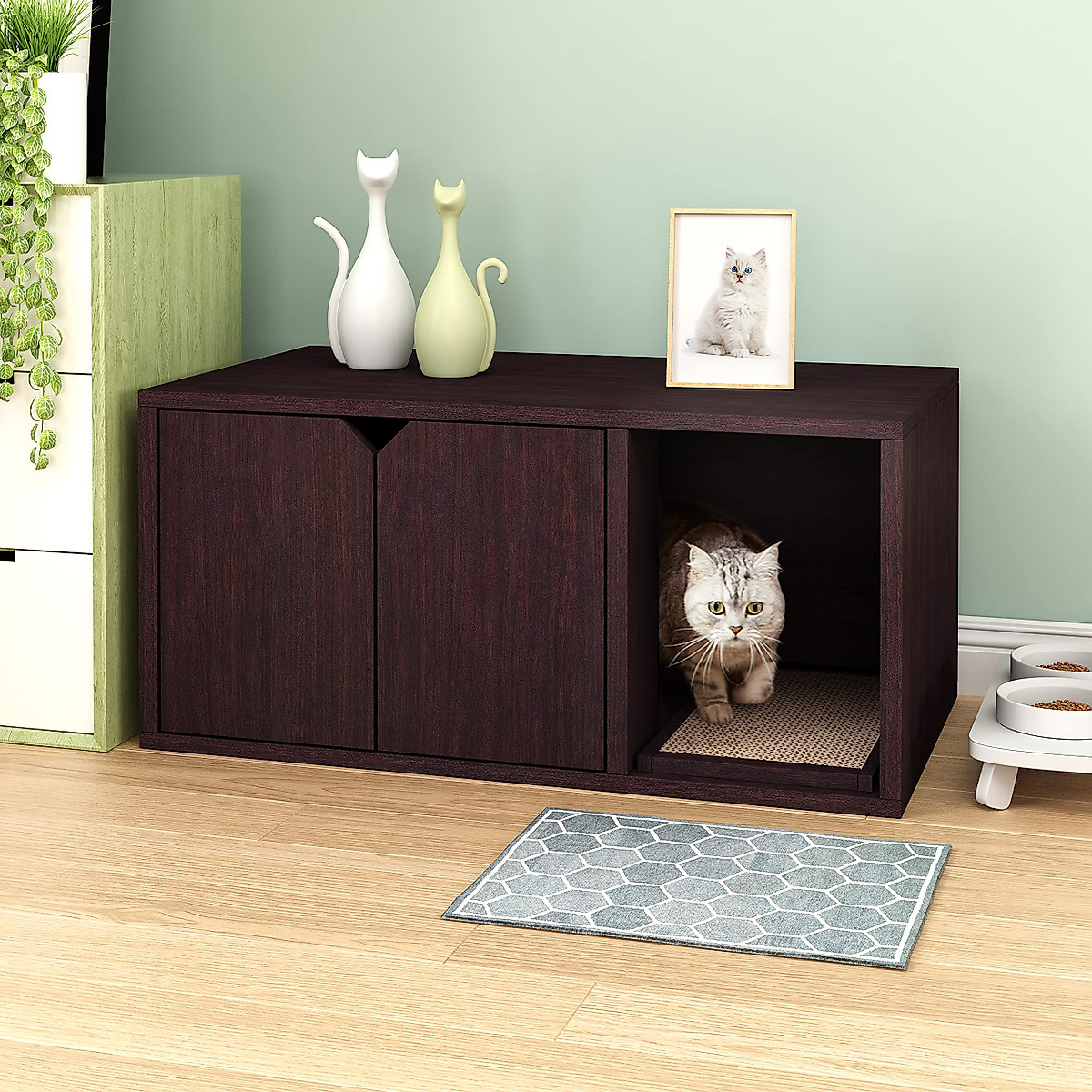 WAY BASICS Cat Litter Box Enclosure Hidden Furniture (Scratch Pad Included)