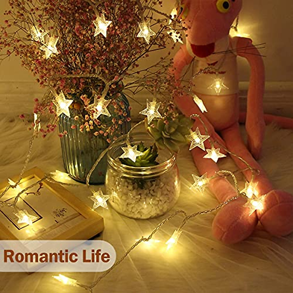 Christmas String Lights 33FT 80 PCS Star String Lights Waterproof Fairy Christmas Lights Battery-Powered Decoration for Xmas Garden Patio Bedroom Party Decor Indoor Outdoor Celebration Lighting