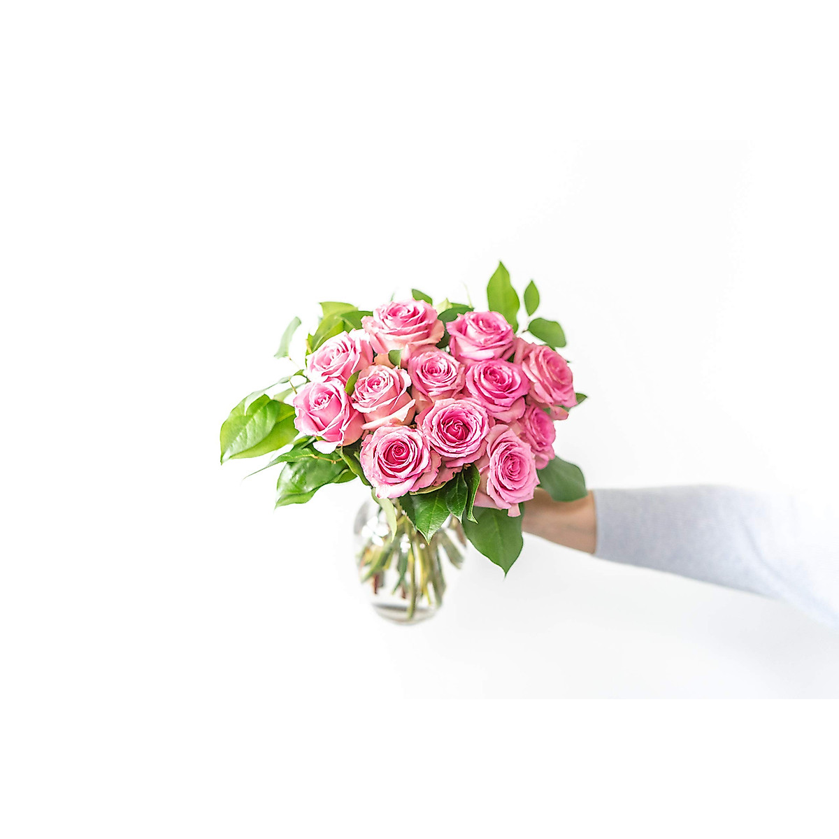 From You Flowers - One Dozen Light Pink Roses with Glass Vase (Fresh Flowers) Birthday, Anniversary, Get Well, Sympathy, Congratulations, Thank You