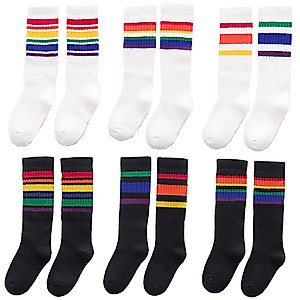 Xiyadun Unisex Toddler & Childs Cotton Knee High Calf Stripe Athletic Tube Socks(4-6 Years)