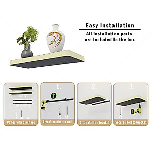 WCKOMA Glow in Dark Floating Shelves 2 Pack 24 inch, Modern Wall Shelves for Living Room, Kitchen, Bedroom, Bathroom, Office, Display Storage, 2 Black Floating Wall Shelves for Wall Decor