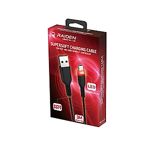 Raiden - USB C Charging and Transfer Cable, Supersoft Anti Knots 3 Meters, LED Backlight for PS5 Controller (PS5//)