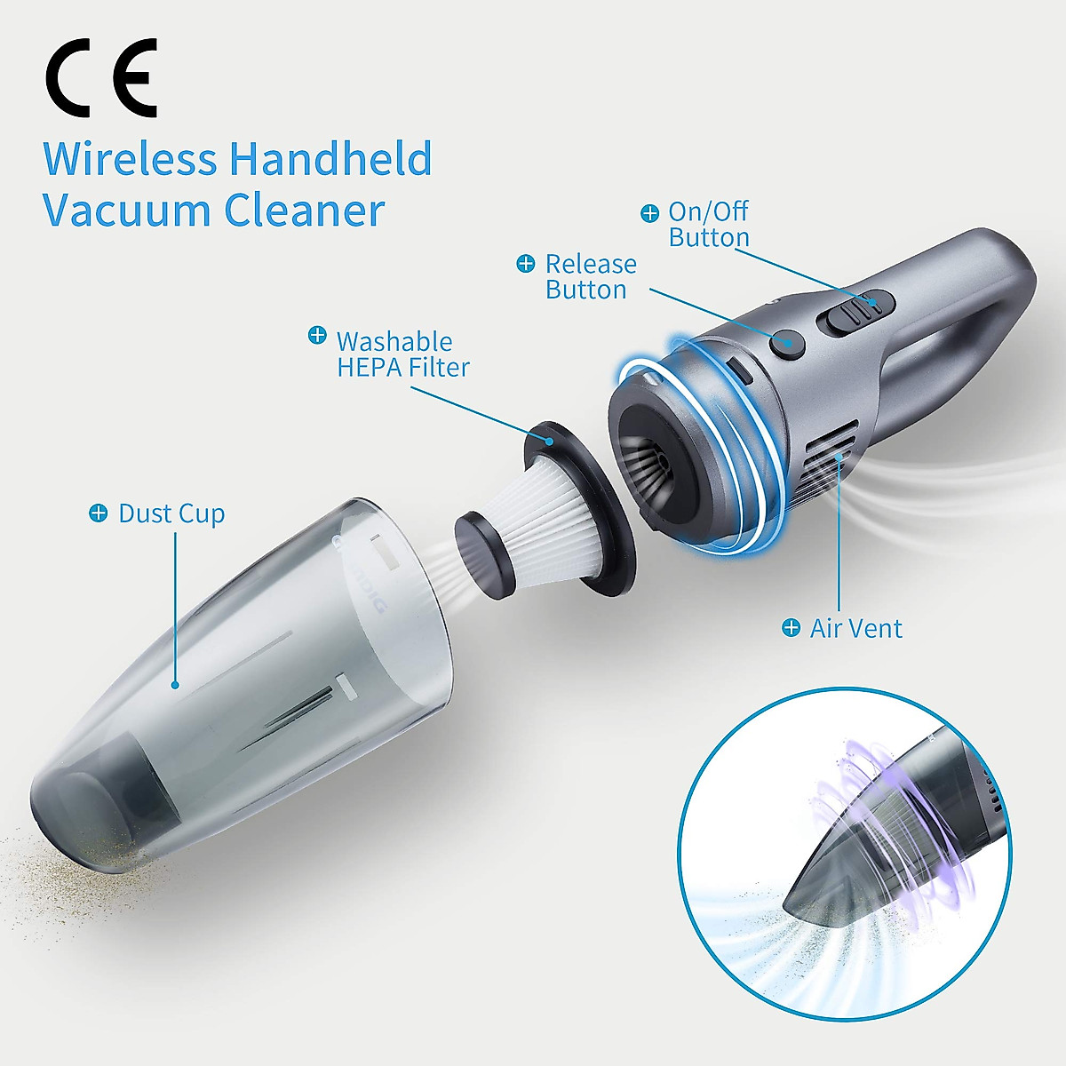 GRUNDIG Handheld Vacuums Cordless,Portable Handheld Vacuum Cleaner with Powerful Suction,5000PA Rechargeable Car Vacuum Cleaner, Handheld Hoover,Lightweight Wet Dry Vacuum for Home, Car and Pet