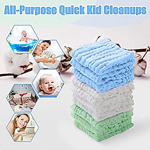 MUKIN Baby Washcloths - Soft Face Cloths for Newborn, Absorbent Bath Face Towels, Baby Wipes, Burp Cloths or Face Towels, Baby Registry as Shower. Pack of 10 (Green,Blue,White)