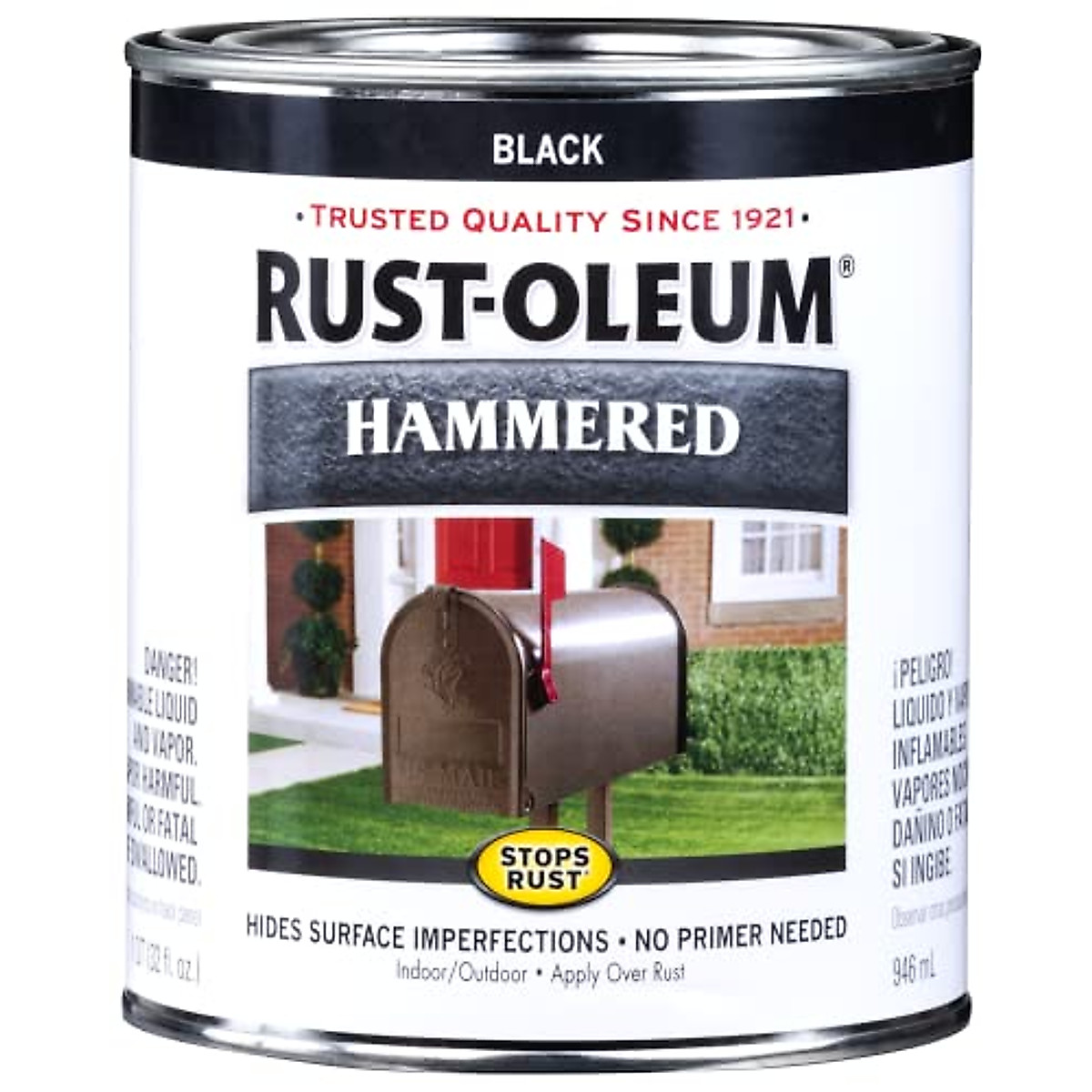Rust-Oleum 7215502-2PK Stops Rust Hammered Finish Paint, Quart, Black, 2 Pack