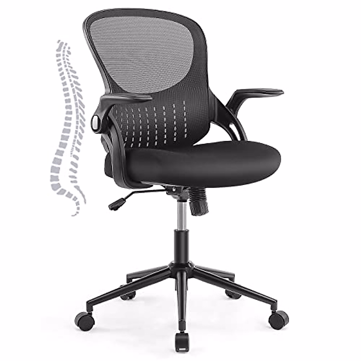 JHK Home Office Desk Chair – Ergonomic Office Chair with Lumbar Support and Flip-up Armrest, Height Adjustable Mesh Computer Chair, Swivel Task Chair, Conference Room, Black