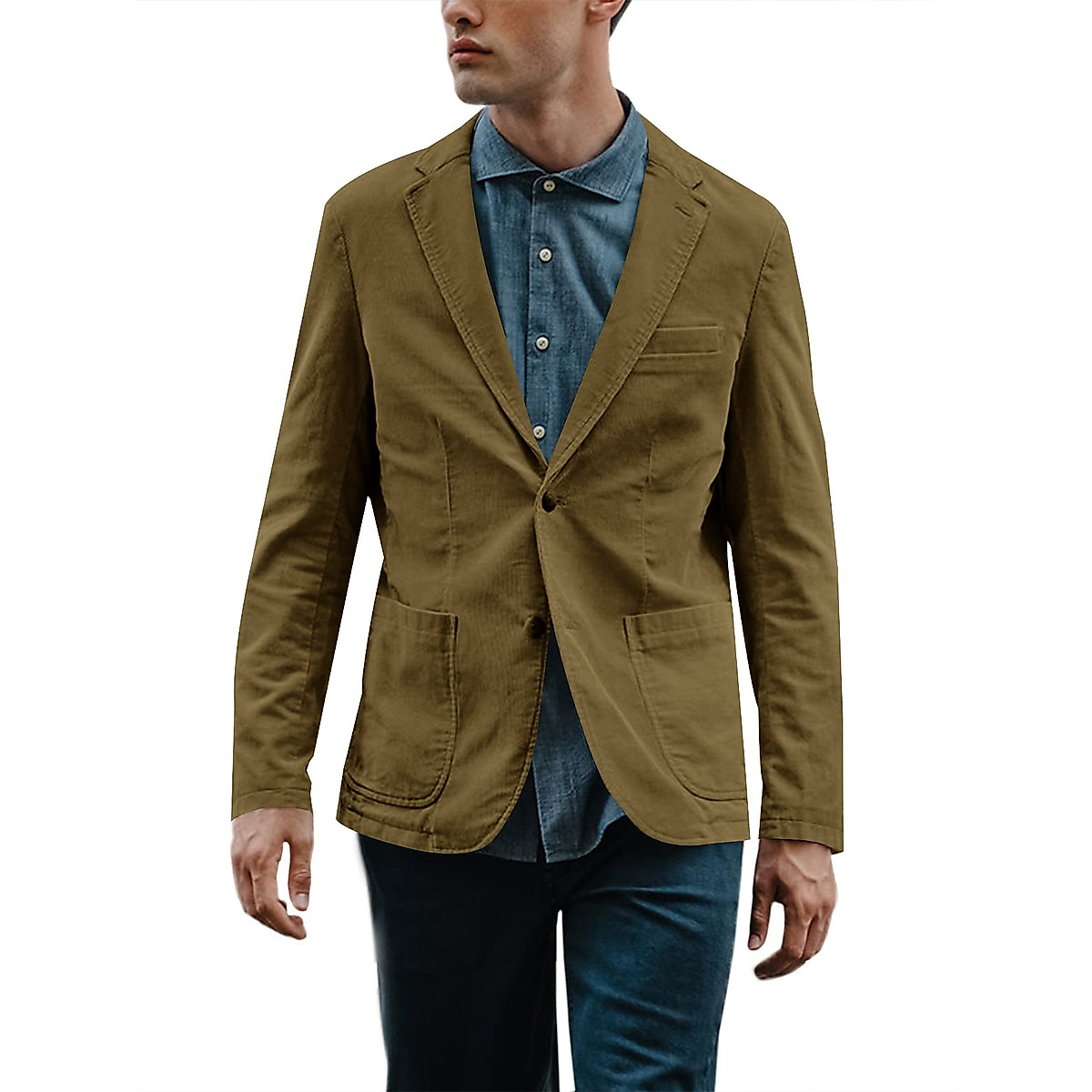 Men's Corduroy Blazer Jacket Single Breasted Solid Work Wear Vintage Spoat Coat Casual Corduroy Suit Jacket Green
