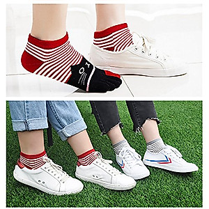 ZAKASA Womens Funny Toe Sock Cotton Five Finger Running Ankle Novelty Socks (Animal cat, US shoe 6-9)