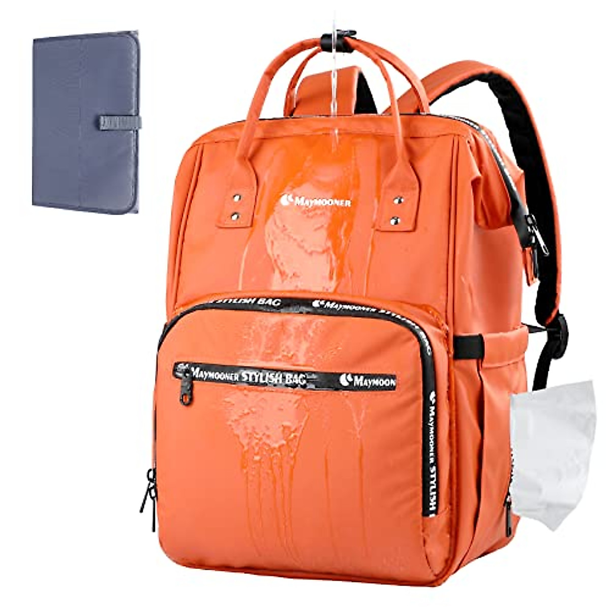 BesyPro Diaper Bag Backpack Large Maternity Nappy Bag Changing Bags with Insulated Pockets Stroller Straps,Waterproof and Stylish,Orange