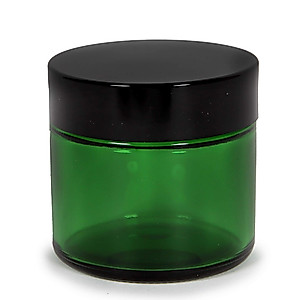 Vivaplex, 12, Green, 2 oz, Round Glass Jars, with Inner Liners and black Lids
