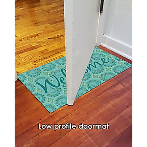 Toland Home Garden 800325 Elegant Ivy Welcome- Teal Welcome Door Mat 18x30 Inch Outdoor Doormat for Entryway Indoor Entrance