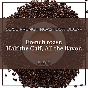 The Bean Organic Coffee Company 50/50 (Half Caff) French Roast, 50% Decaf, Dark Roast, Ground Coffee, 16-Ounce Bag, Café Molido Tostado Orgánico descafeinado
