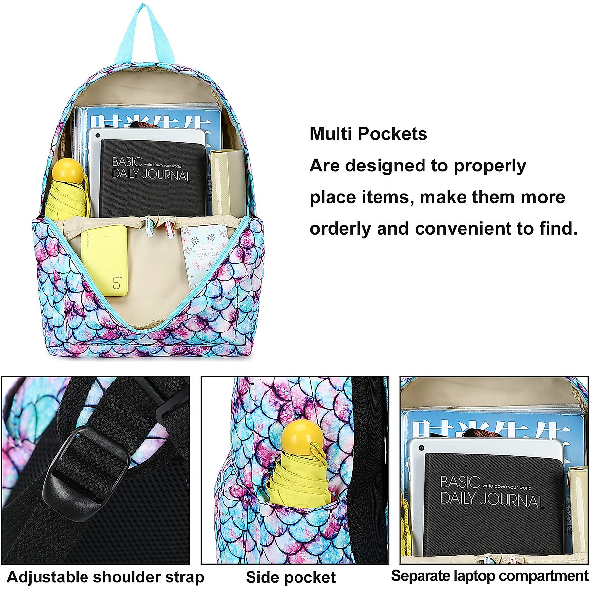 Girls Backpack Preschool School Bag for Kids Elementary Kindergarten Backpack Bookbag (Mermaid)