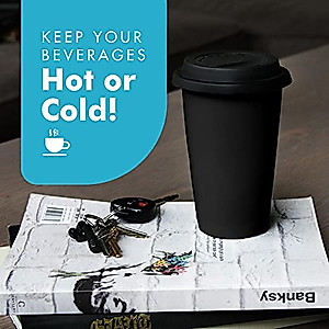 Simply Green Solutions - Reusable Coffee Cups with Lids, Thermal Cups for Hot and Cold Drinks, Double Wall Tumbler, To Go Coffee Cups, 16 oz Coffee Tumbler, Screw-On Sip Lid, Dishwasher Safe, Black