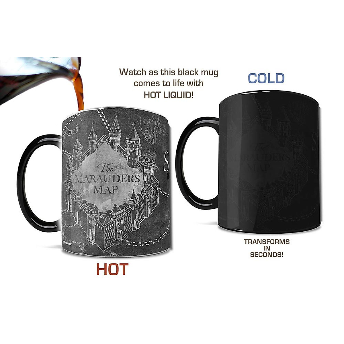 Morphing Mugs Harry Potter - Marauder's Map - Black and White - I Solemnly Swear - Mischief Managed - One 11 oz Color Changing Ceramic Mug – Image Revealed When HOT Liquid Is Added!