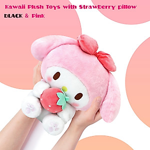 COAQAC Kawaii Plush Toys with Strawberry Pillow, Stuffed Plush Doll, Cartoon Toys Throw Pillow Decoration, Birthday Gift for Kids (Pink)