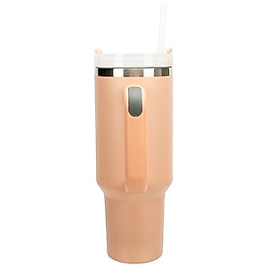 Elanze Designs Pooh Classic Bear Braver Stronger Smarter 40 oz. Stainless Steel, Large Water Bottle Coffee Mug, Spill & Leak Resistant, Thermal Travel Tumbler with Handle, Lid & Straw, Peach