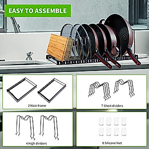 warmartter Expandable Pot and Pan Organizers Rack Stainless, Pot and Pan Organizer with 11 Adjustable Compartments(4 large sizes and 7 short sizes.) Accommodate 10+ Frying Pans and Pots Lid