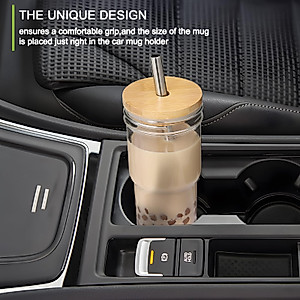 6 Pack Glass Tumbler with Lid and Straw, 24 oz Reusable Boba Smoothie Cups Iced Coffee Mason Jar Drinking Glasses for Bubble Tea, Beer.