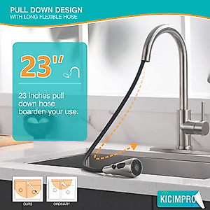 Kicimpro Kitchen Faucet with Pull Down Sprayer Brushed Nickel, High Arc Single Handle Kitchen Sink Faucet with Faucet Plate and 1/2 to 3/8 Reducer