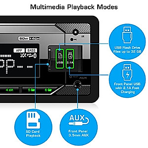 Single Din Car Stereo with Bluetooth: in Dash Digital Multimedia Receiver - Dual USB SD AUX Input | AM FM Car Radio | APP Control | Wireless Remote | Quick Charge