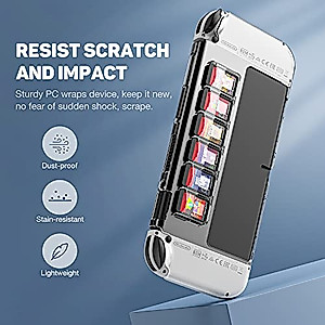 MoKo Case Compatible with Nintendo Switch OLED Model 2021, PC Protective Accessories Cover Case with 6 Game Card Slots and 6 Thumb Caps & 2 Tempered Glass Screen Protectors, Clear+Blue