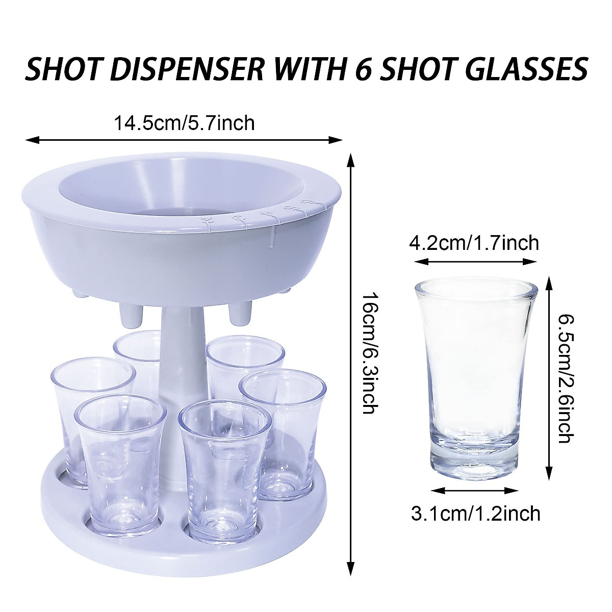 ADOTBLOB 6 Shot Pourer Glass Dispenser and Holder, Shot Dispenser with Six 2 Oz Cups Glasses, Multiple Buffalito 6 Drink Shot Dispenser for Party,Multi Pouring Shot Dispenser Glasses,Grey