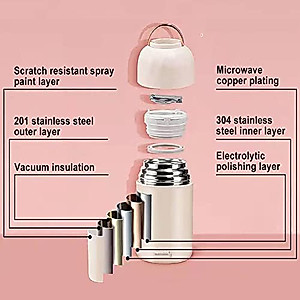 MultiOutools Vacuum insulated food jars with carry handle , stainless steel soup thermos for hot/cold food, Food containers with foldable spoon for Camping