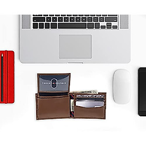 Tommy Hilfiger Men's Leather Wallet - Thin Sleek Casual Bifold with 6 Credit Card Pockets and Removable ID Window, Light Tan