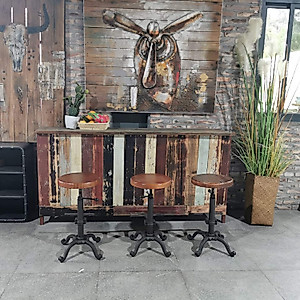 Topower Industrial Retro Vintage Farm Wooden Tractor Stool Kitchen Swivel Height Adjustable bar Stool (Dark Brown)