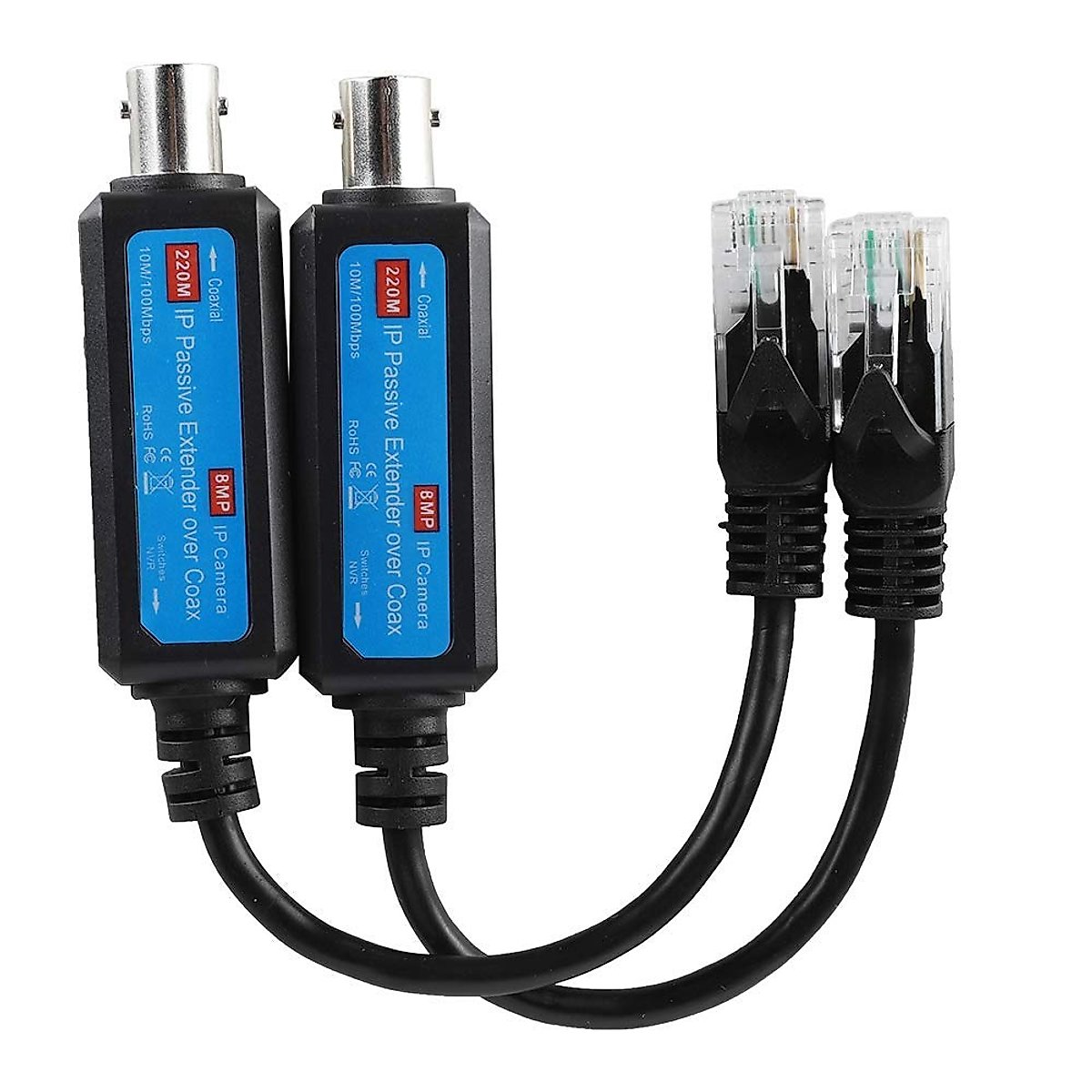 Demeras 1Pair 10/100Mbps 1CH IP Network Transmitter, Fast and Easy to Install Passive IP Network Coaxial Transmitter Receiver Extender for IP NVR Camera