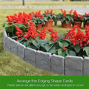 20 Pcs Plastic Garden Edging, Fence Imitation Stone, Garden Fence – Folding Mosaic Garden Fence Gray (Grey)
