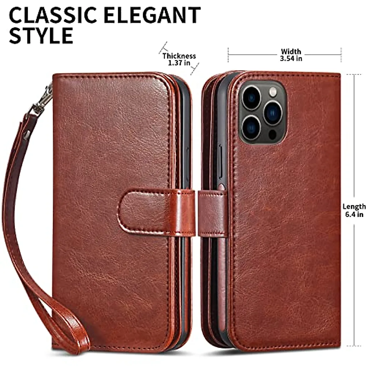 CASEOWL Compatible for iPhone 13 Pro Max Case Wallet for Women Men, [Support Magsafe Wireless Charging] Magnetic Detachable Folio Flip Leather Phone Wallet Case with Card Holder, Wrist Strap(Brown)