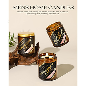 AOOVOO Wood Wick Candles - Sandalwood&Oud/Rose&Sandalwood/Mahogany Teakwood/Jasmine, Scented Candles for Home, Soy Candles, Candle for Man, 36 oz, 220 Hours Burn