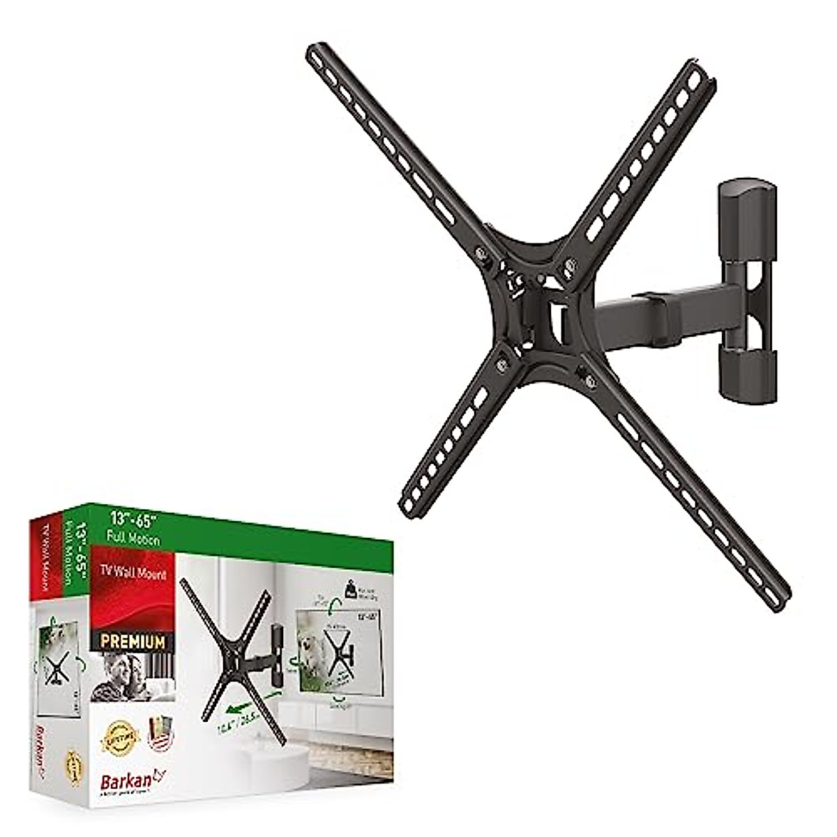 Barkan TV Wall Mount, 29-65 inch Full Motion Articulating - 3 Movement Flat/Curved Screen Bracket, Holds up to 88 lbs, Patented, Fits LED OLED LCD