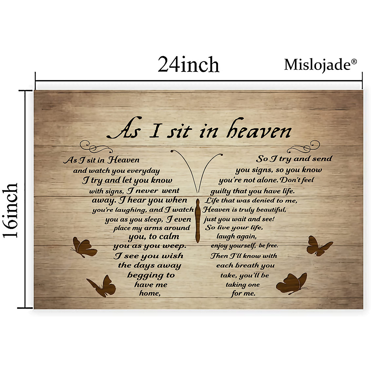 Butterflies Vintage Canvas Wall Art Canvas As I Sit in Heaven and Watch You Everyday Poem Painting on Canvas Wooden Background Rustic Inspirational Quotes Wall Art Paintings Quotes Poem Room