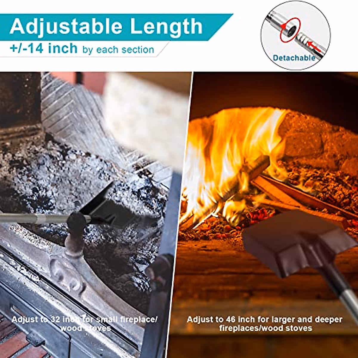 46” Long Fireplace Shovel - Extra Strength Wrought Iron - Ash Shovel for Wood Stove, Grill or fire Pit - Long Design for Keeping Hands from Heat of fire - Indoor/Outdoor use(Silver)