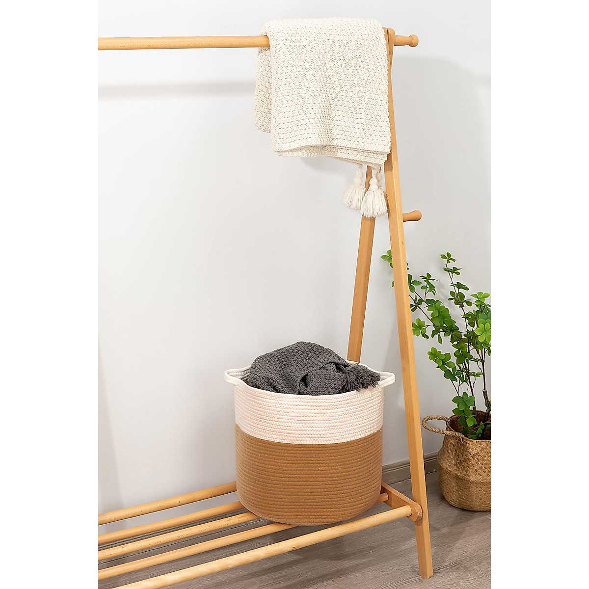 Meiliart Cotton Rope Storage Basket, Weaving Basket Thick Soft Clothing Toy Blanket Pillow Placement Storage 14.96 x 13.78 inches, Woven Storage Baskets for Blanket, Nursery, Living Room,Baby