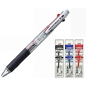 Uni Ballpoint Pen Jetstream 3 Color Black Red Blue Ink 0.38mm Transparent (SXE340038.T)+ 0.38 3 Color Refill
