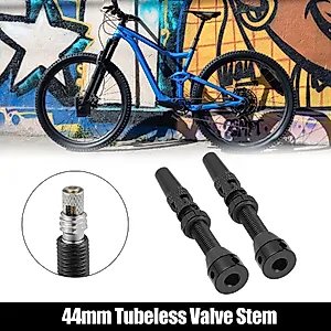X AUTOHAUX 1 Set Universal Aluminum Alloy Rubber 44mm Bike Tubeless Valve Stems with Valve Core Remover Tool Kit and Valve Stem Caps for Mountain Bicycle Black