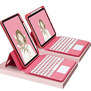 HENGHUI Magnetic iPad 10th Generation Keyboard Case with Touchpad Cute Color Keyboard Vertical Stand Movable Clear Back Case Detachable Keyboard (Dark Pink)