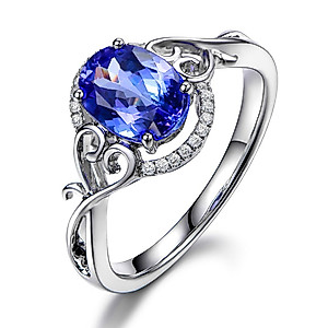 Kardy Fashion Solid 14K White Gold Genuine Tanzanite Gemstone Wedding Engagement Band Ring Sets for Women