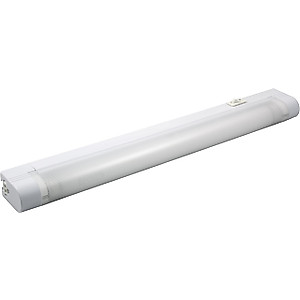 Enbrighten SlimLine 14in. Fluorescent Light Fixture, Plug-in, 5ft. Power Cord, F8T5 Bulb, Warm White, Flicker-Free, No-Hum, Instant-On Electronic Ballast, Linkable, On/Off Rocker Switch, White, 10168
