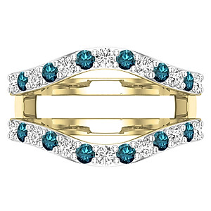 Dazzlingrock Collection 1.00 Carat (ctw) Round Blue & White Diamond Enhancer Guard Wedding Band for Women 10K Yellow Gold, Size 10