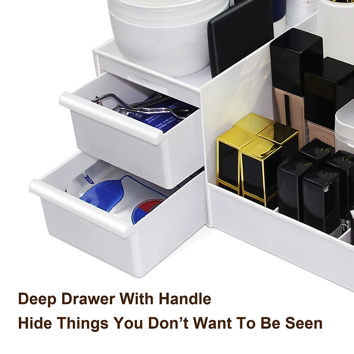 AmoVee Makeup Organizer, White Skincare Organizers on Countertop, Cosmetic Storage Organizer Fits Skincare, Lotions, Lipsticks, Nail Polish, Brushes, and Perfume, A Holiday Gift