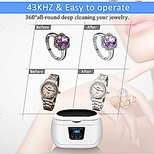 Ultrasonic Cleaner, Professional Ultrasonic Jewelry Cleaner 20 Ounces(600ML) with Five Digital Timer, Watch Holder,Cleaning Basket, SUS Tank for Cleaning Eyeglasses, Ring,Watches, Dentures