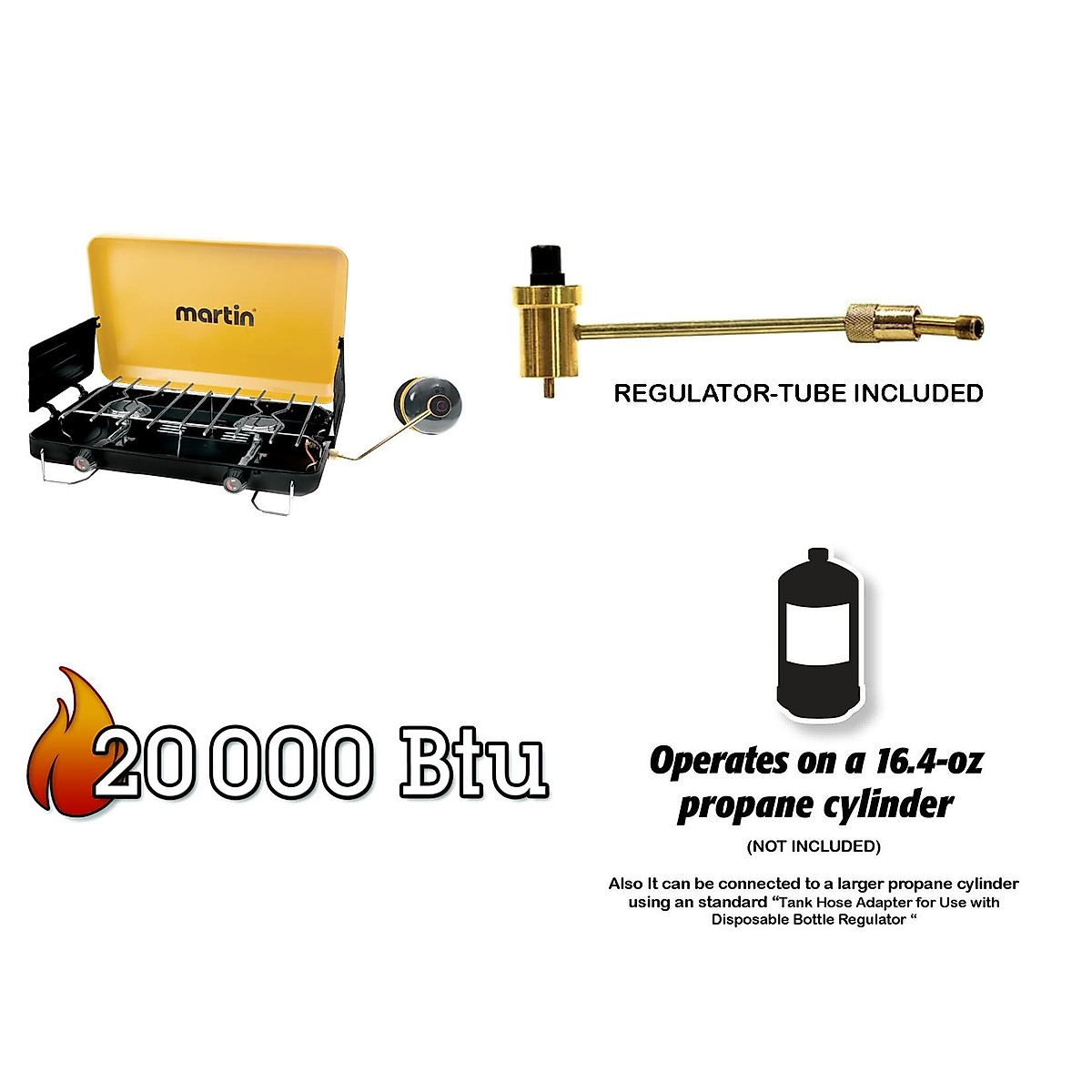 MARTIN 2 Burner Propane Stove Grill Gas 20 000 Btu Outdoor Trip Accessory Portable Advanced Features Propane Burner Csa Certified and Steady Performance