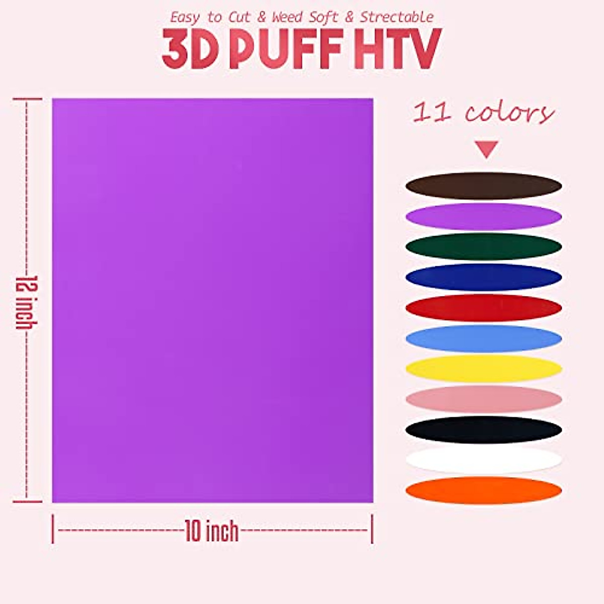 Tintnut Puff Vinyl Heat Transfer, 11 Sheets, 12 x 10inches, 3D Foaming Puff Colorful HTV Iron on Vinyl for T-Shirts DIY Compatible with Cricut or Silhoutte Cameo
