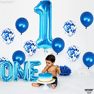 KatchOn, Blue 1 Balloon for First Birthday - Pack of 12 | Blue Number 1 Balloons, One Balloon Blue for Baby Shark 1st Birthday Decorations | Blue 1st Birthday Balloons for Boy | One Year Old Balloons