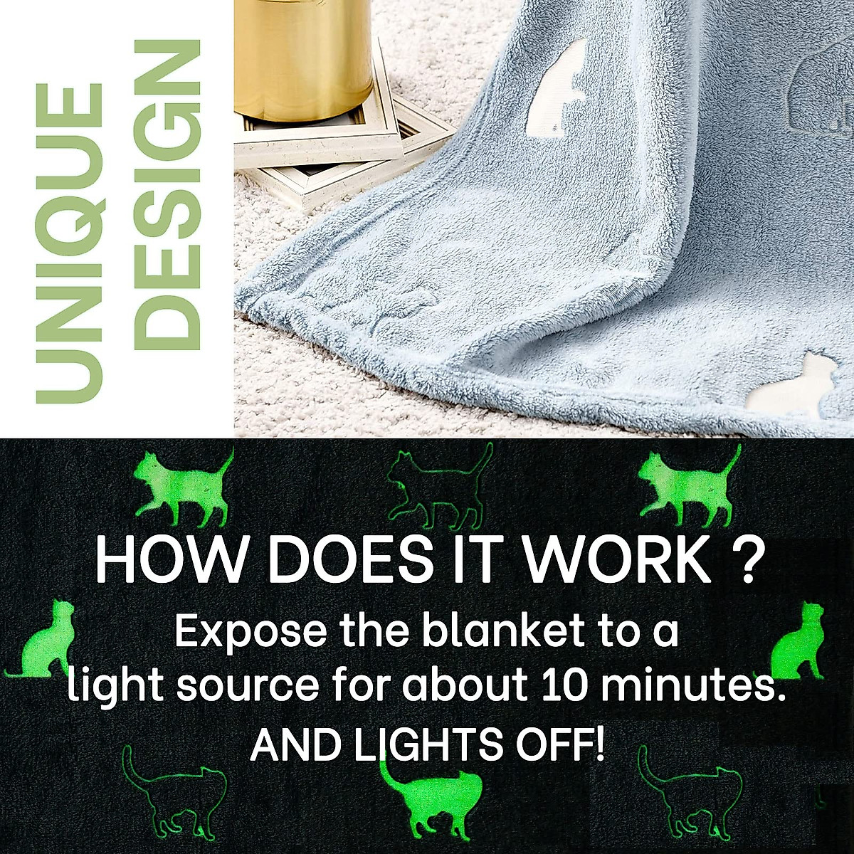 JINCHAN Dinosaur Glow in The Dark Blanket, Kids Throw Blanket for Boys and Girls Gift Green Lightweight Flannel Fleece Throw Blankets for Couch Bed Warm Soft Cozy Throw Winter Baby Blankets 50x60 Inch